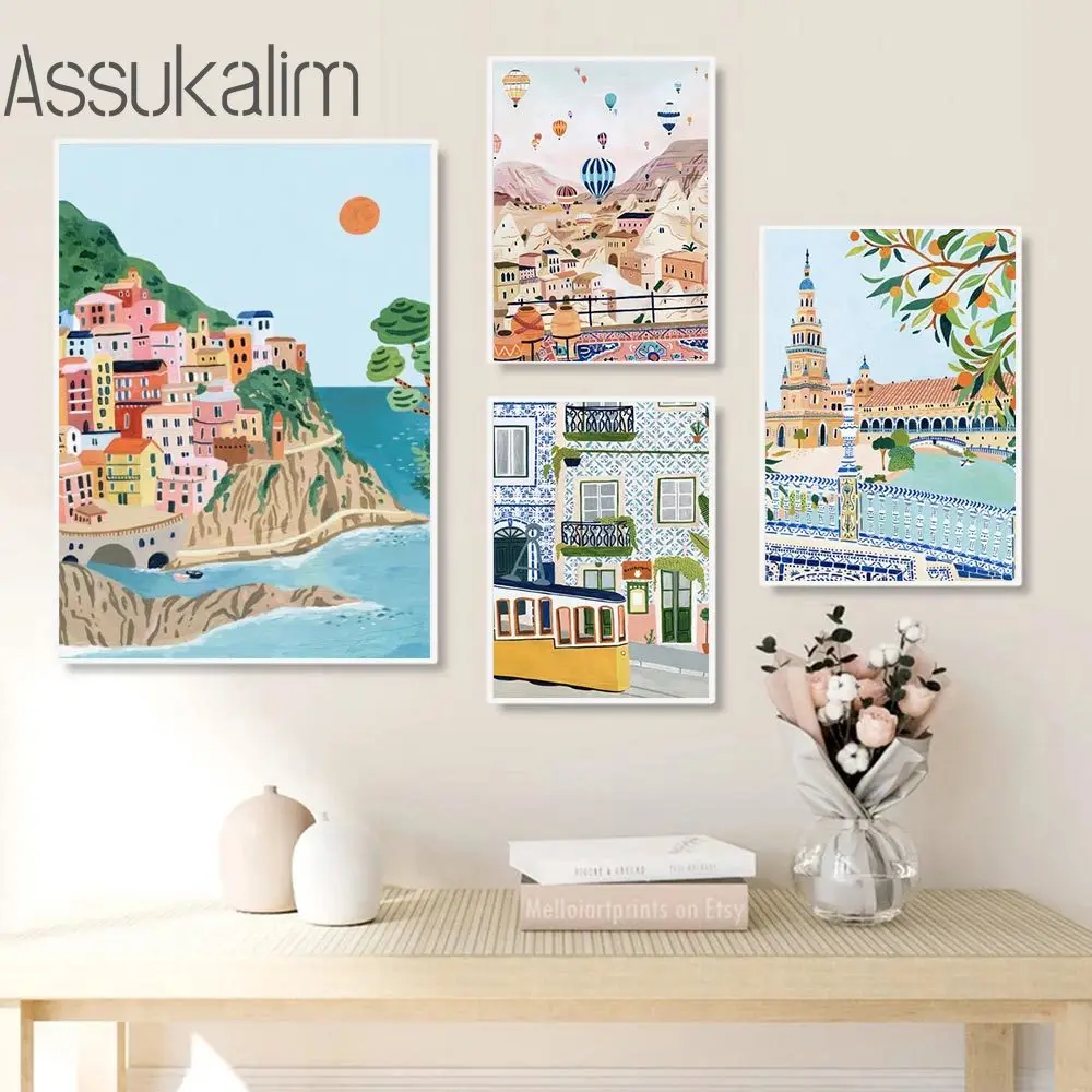 Abstract Wall Poster City Buildings Wall Pictures Cartoon Canvas ...