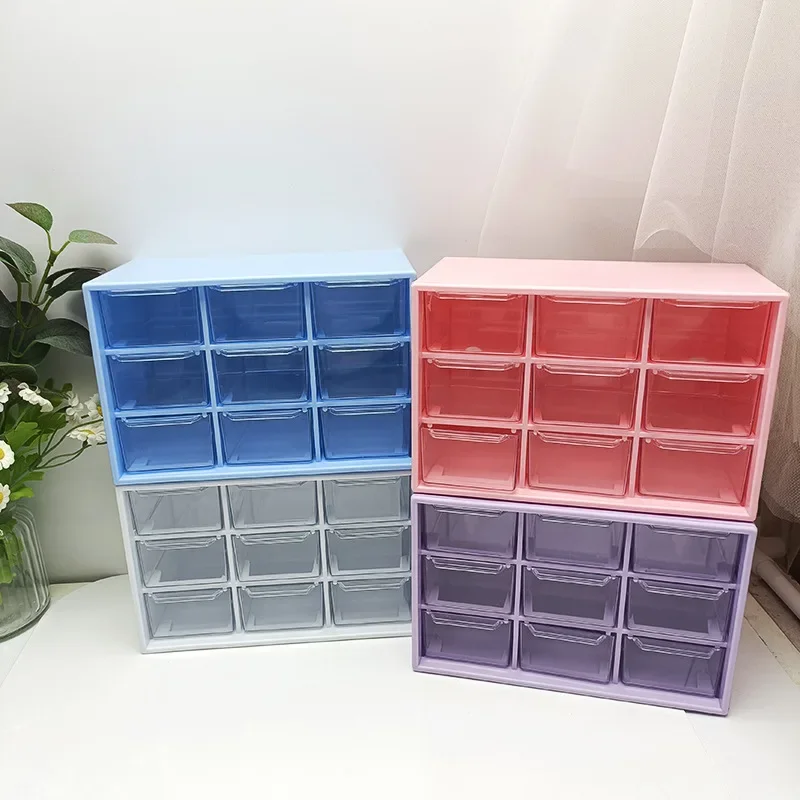 Desktop-9-Grid-Storage-Boxes-Organizer-Transparent-Small-Drawer ...