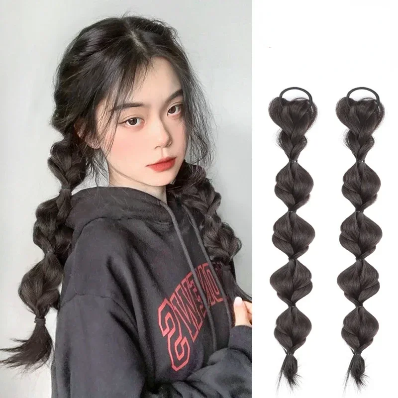 2 Pcs/set Synthetic Bubble Twist Ponytail High Elastic Wig Women Hair ...