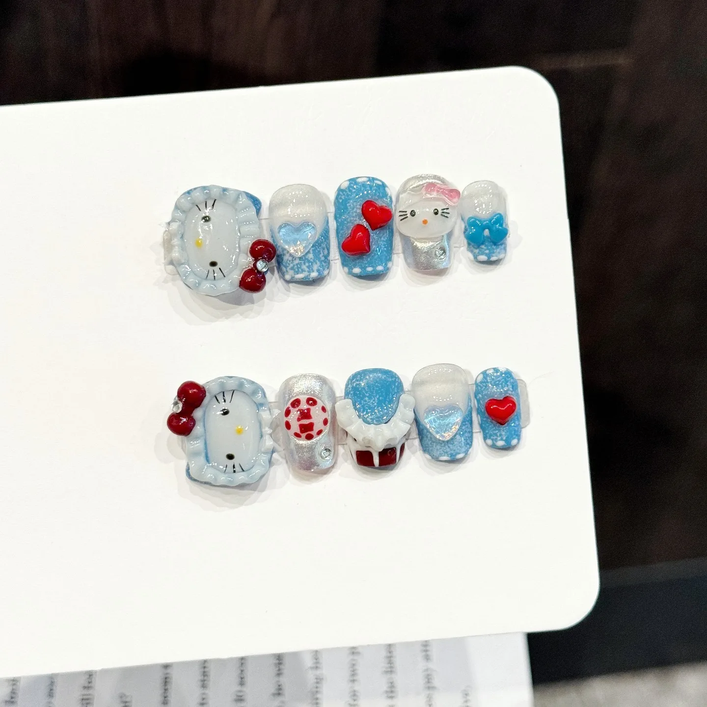 10 PCS Luxury Handmade Press on Nails Short Square Sweet Sprout Heart ...
