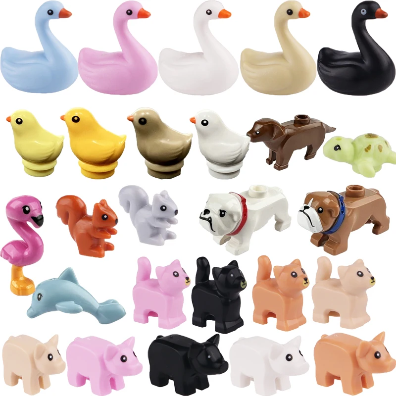 MOC-City-Animal-Building-Block-Figures-Swan-Dog-Chick-Bulldog-Squirrel ...