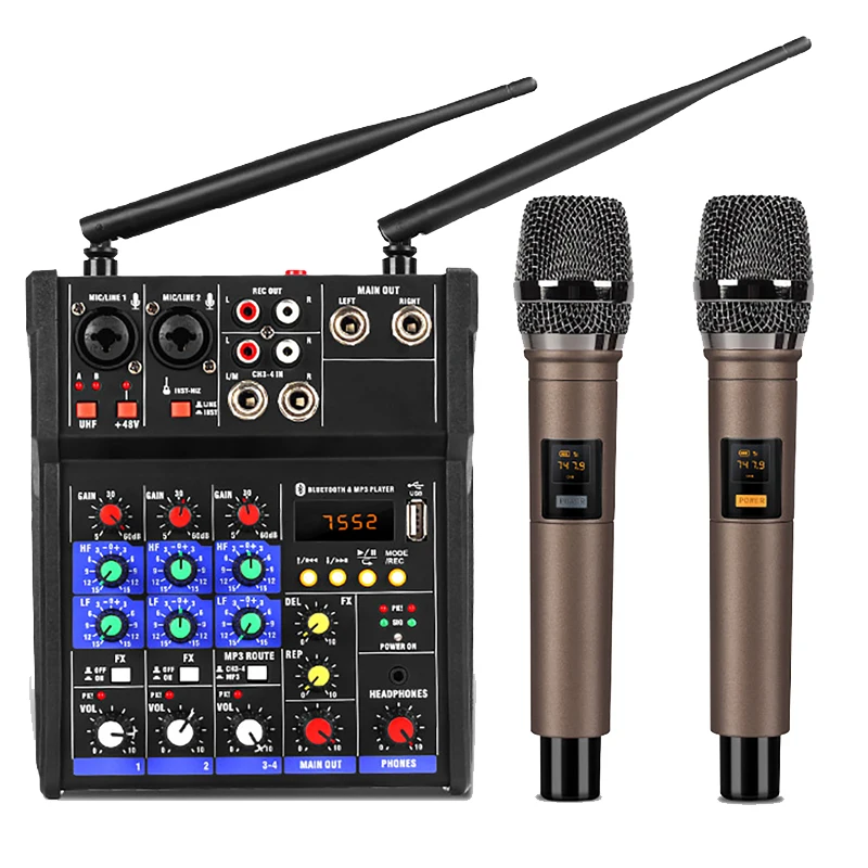 Professional-4-Channels-USB-Audio-Mixer-with-Wireless-Microphone-Studio ...