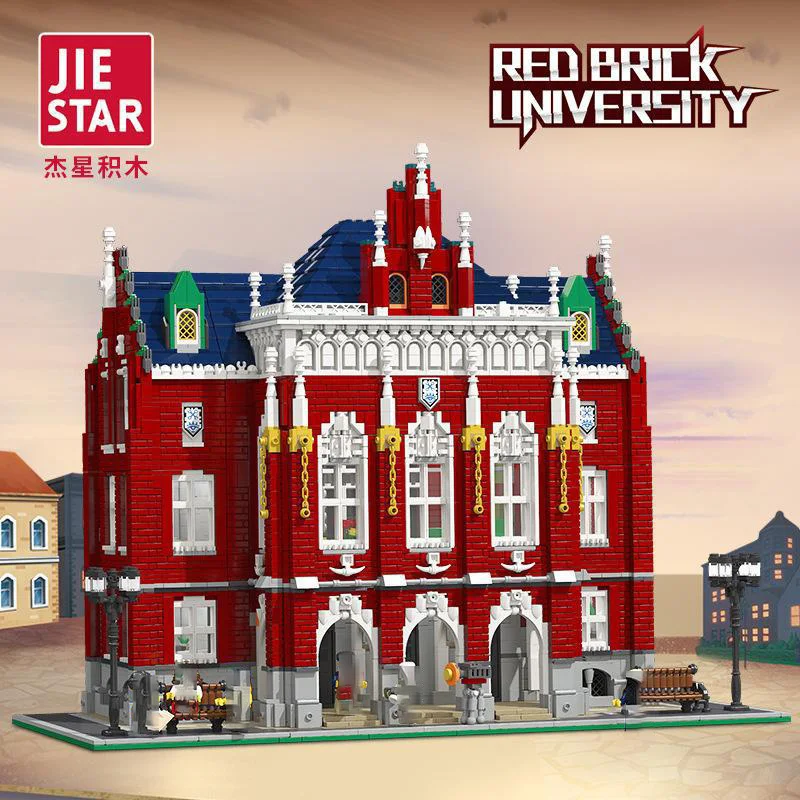 JIESTAR 89123 Red Brick University Model Toys Modular Building Blocks ...