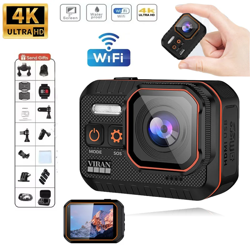 4K HD Action Camera 60FPS Remote Control Screen Waterproof Portable ...