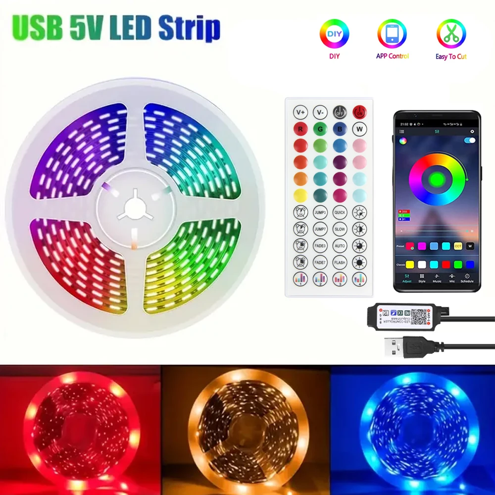 USB 5V Led Strip Lights Tape RGB 3535 Led Wall Room APP Remote Control ...