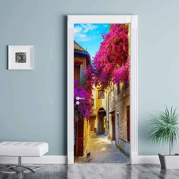 3D Urban Alley Door Stickers Wallpaper City Landscape Sticker Mural ...
