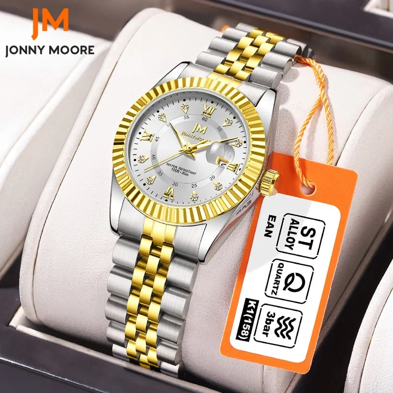 JONNY MOORE J1040 Fashion Luxury Steel Strip Quartz Watch with Diamond ...