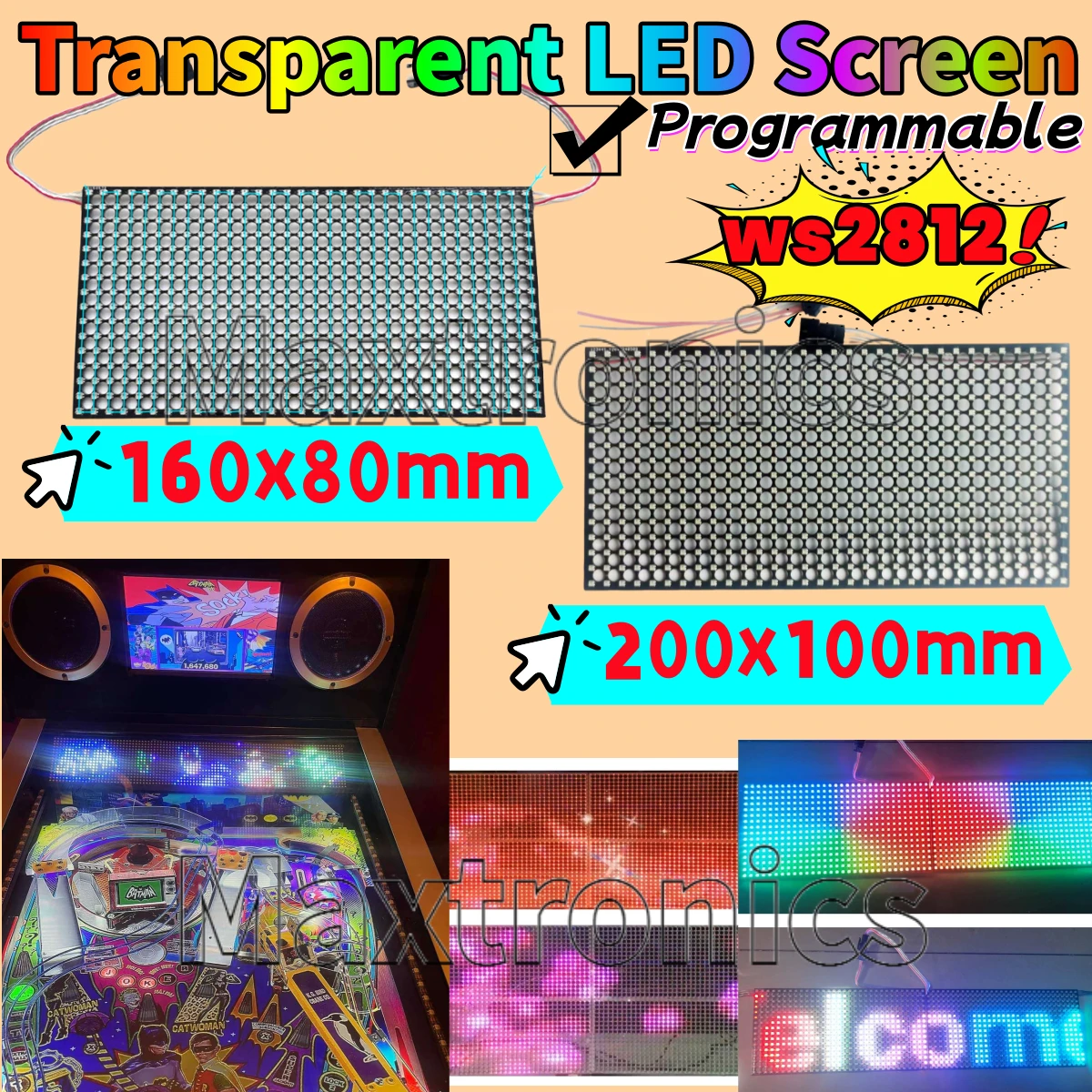 DC5V 2 Size Transparent LED Screen WS2812 Full Color LED Modules ...