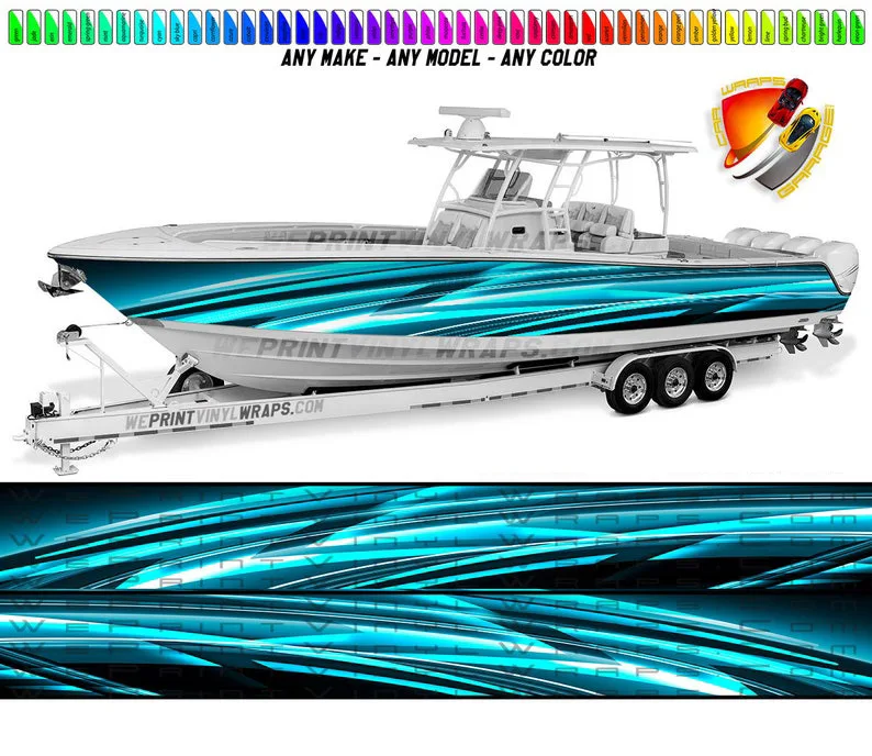 Aqua and Black Lines Graphic Vinyl Boat Wrap Decal Fishing Pontoon ...