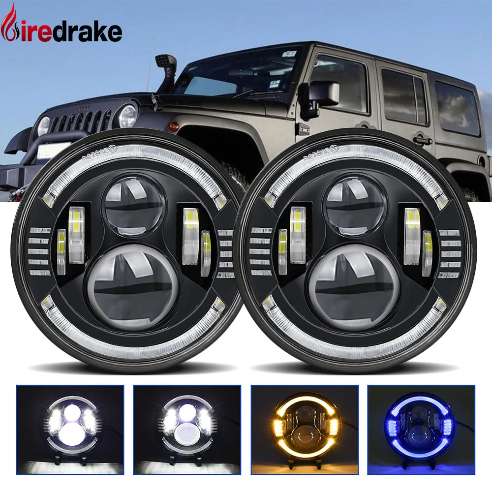 7-Inch-Car-Round-Headlights-Super-Bright-200W-20000LM-For-JEEP-Wrangler ...