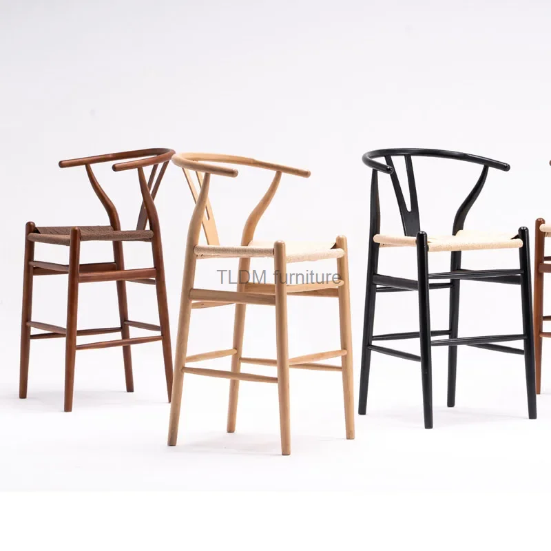 Nordic Solid Wood Bar Chairs Minimalist Cafe High Bar Stool Bar ...