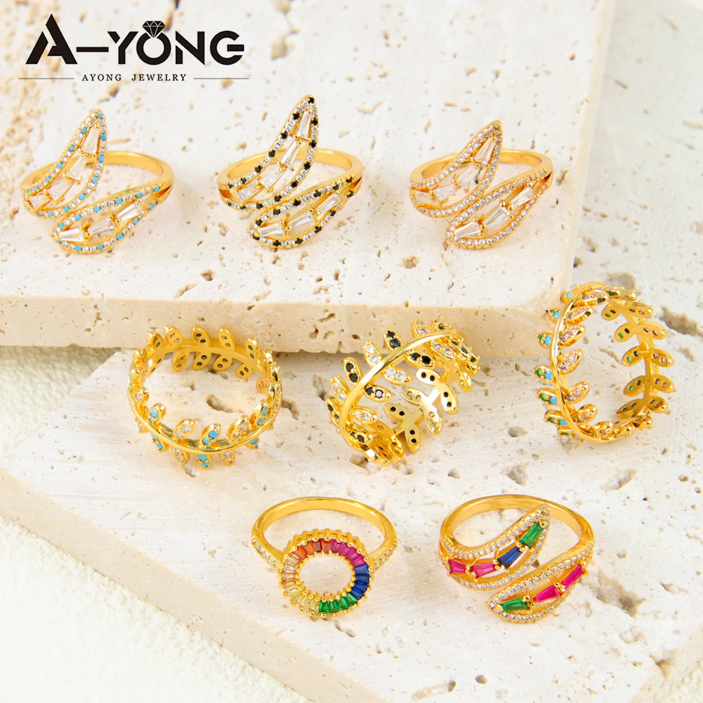 Luxury-Italian-Zircon-Rings-21k-Gold-Plated-Women-s-Fashion-Colorful ...