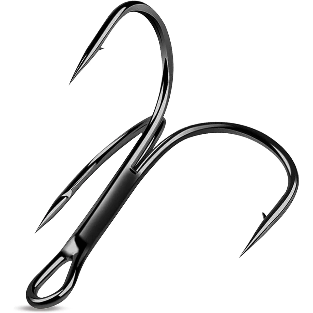 50Pcs Fishing Treble Hooks Sharp Round Bend Barbed Treble Hook High ...