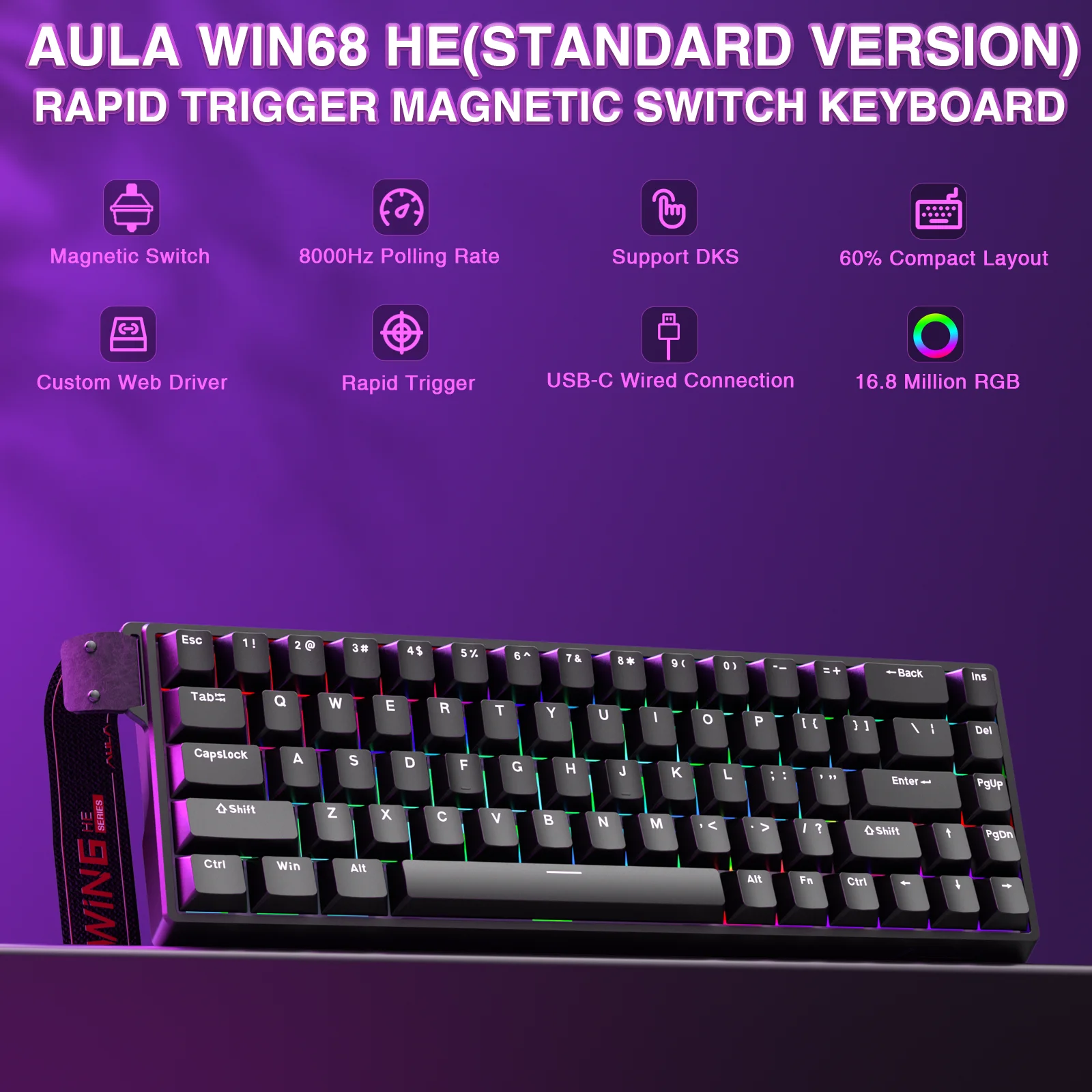 AULA WIN68 HE Esports Magnetic Switch Keyboard Rapid Trigger 8K Return ...