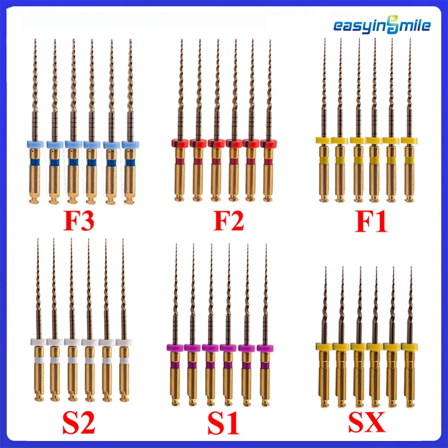 6Pcs EASYINSMILE Endodontic Dental Endo Rotary Files X-Pro Gold Taper SX/S1/S2/F1/F2/F3 Niti ...