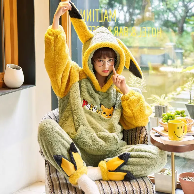 Pijama-con-capucha-de-Pikachu-para-mujer-conjunto-de-ropa-de-estar-por ...
