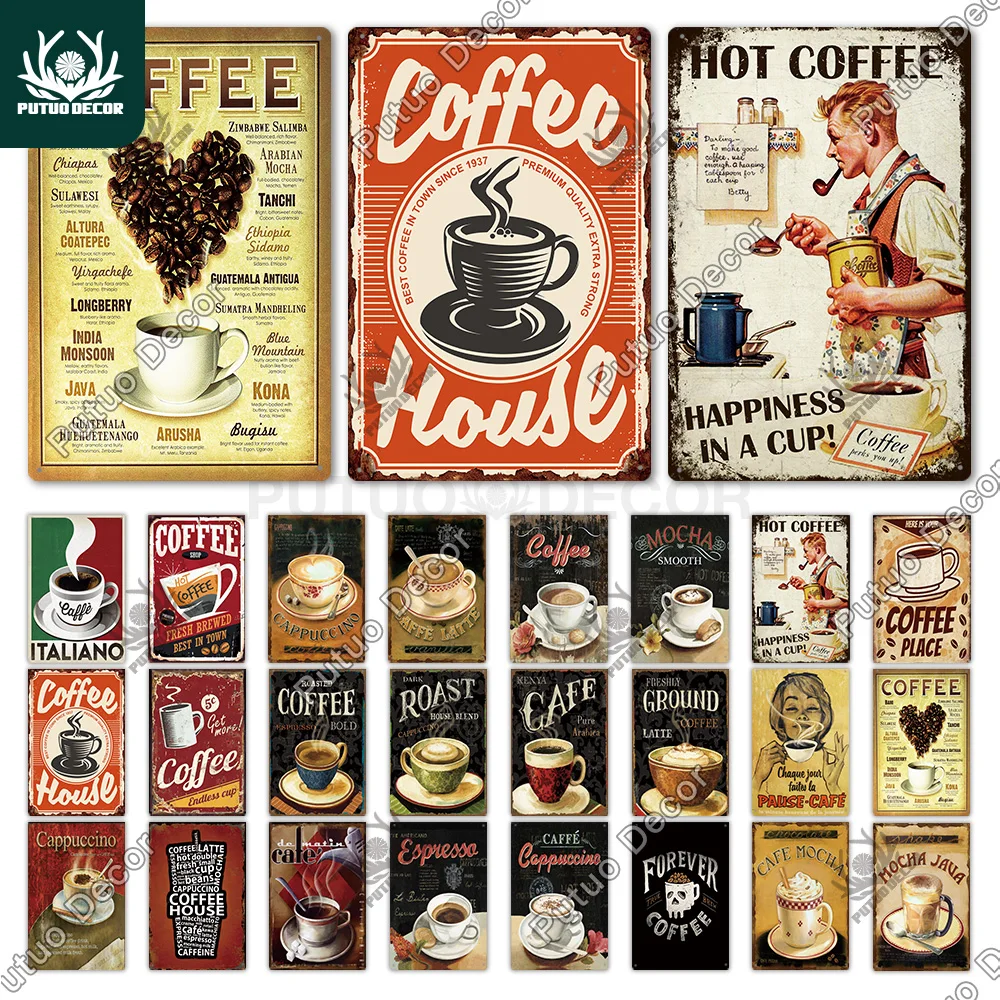 Coffee Tin Sign Vintage Metal Sign Plaque Metal Vintage Wall Decor For ...