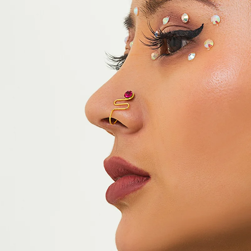 Piercing au nez,21--Mode fil de cuivre spirale faux nez Piercing femmes ...