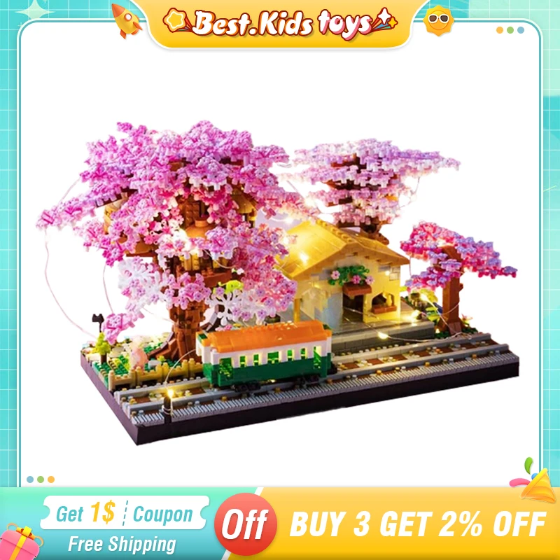 Sakura-House-Tree-Trains-With-Lights-Building-Blocks-Kids-Toys-City ...
