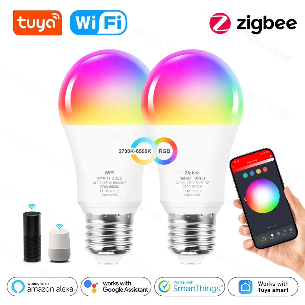 Tuya Wifi/Zigbee 3.0 Smart Bulb Alexa Led Lamp E27 RGB Smart Home Light ...