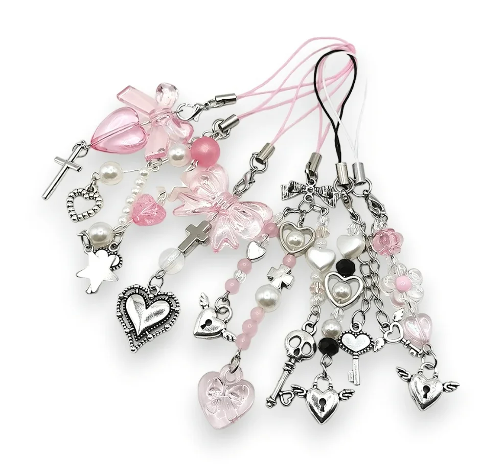 Pink-Y2K-Kawaii-Keychains-Heart-Cross-Harajuku-Jirai-Kei-Cute-Beaded ...