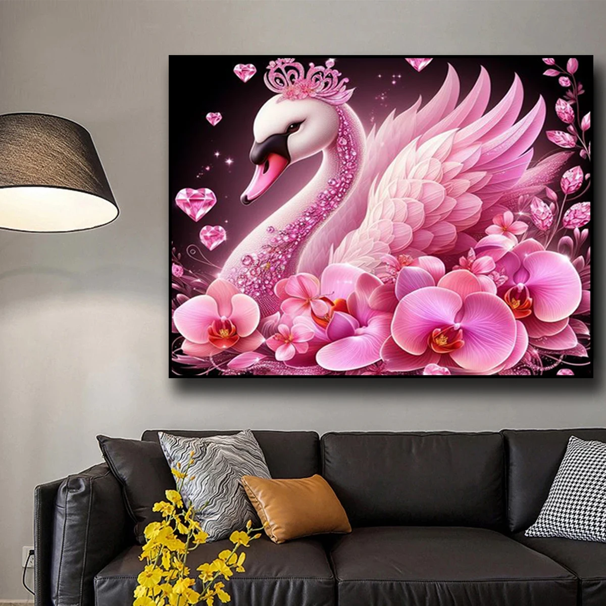 Pink-Orchid-Swan-Diy-Diamond-Painting-Full-Square-Round-Diamond-Art ...
