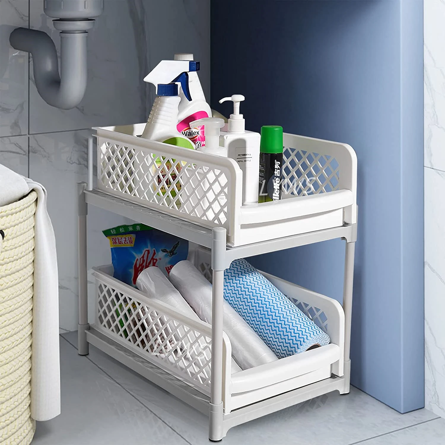 2-Tier-Drawer-Under-Sink-Organizer-Bathroom-Kitchen-Storage-Racks-Multi ...