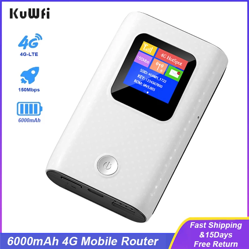 KuWfi enrutador 4G LTE de 150Mbps para exteriores, punto de acceso móvil de 6000mah, módem ...