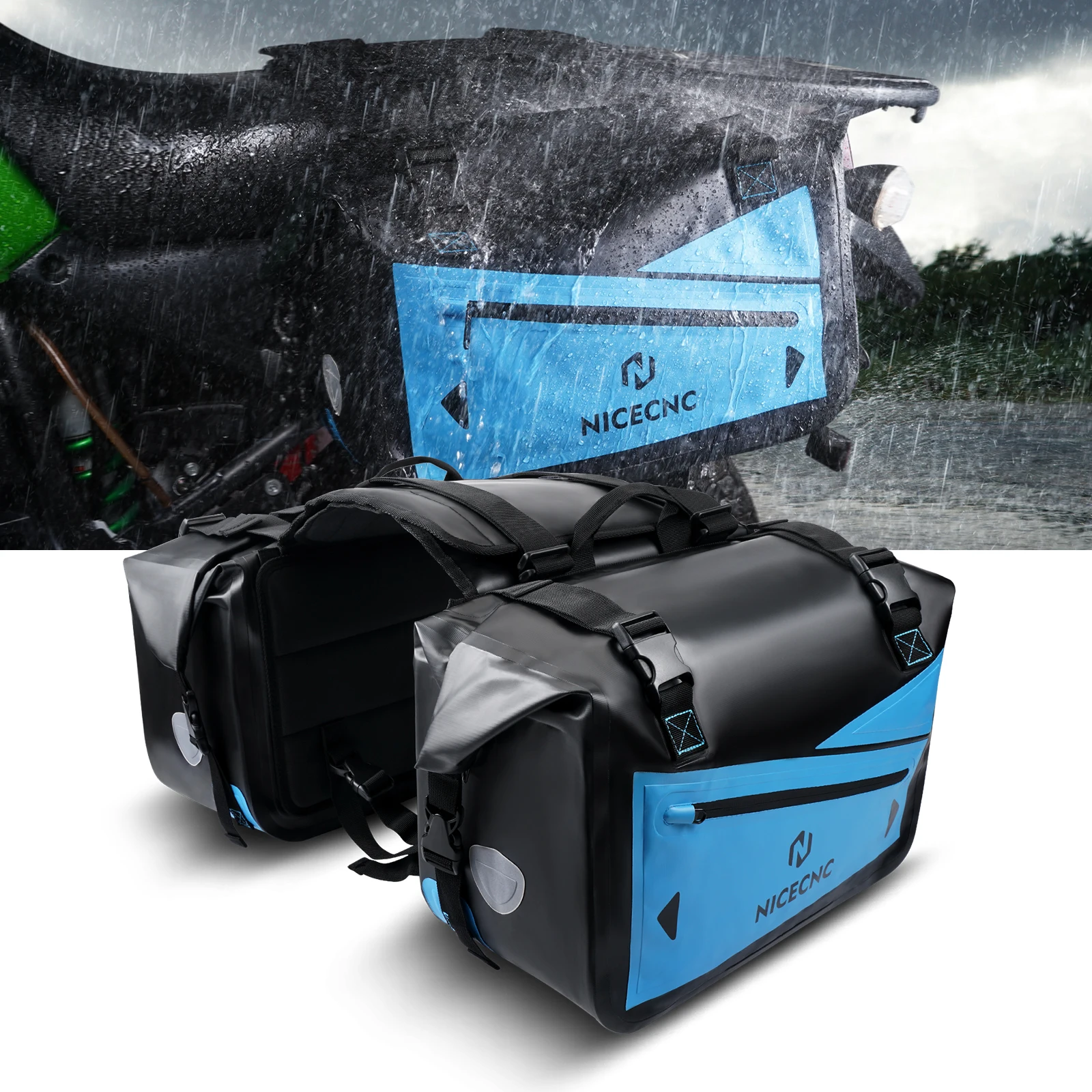 NICECNC Universal Motorcycle Saddlebags 55L PVC Waterproof Side Bag ...