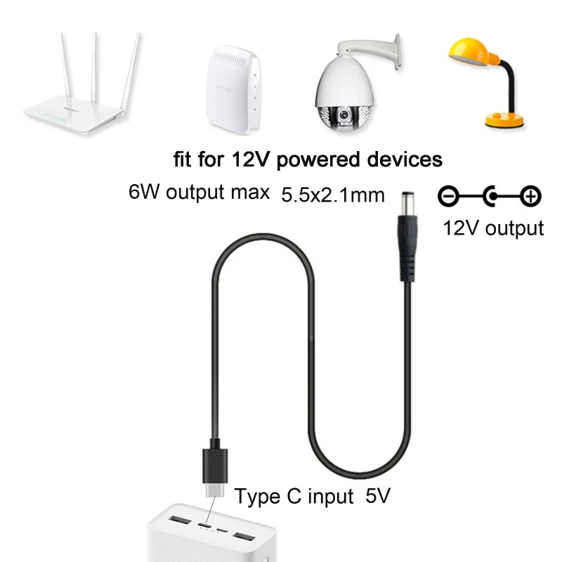 USB C Type C 5V to 12V 0.5A Conveter Cable for Wifi Routers LED Light ...