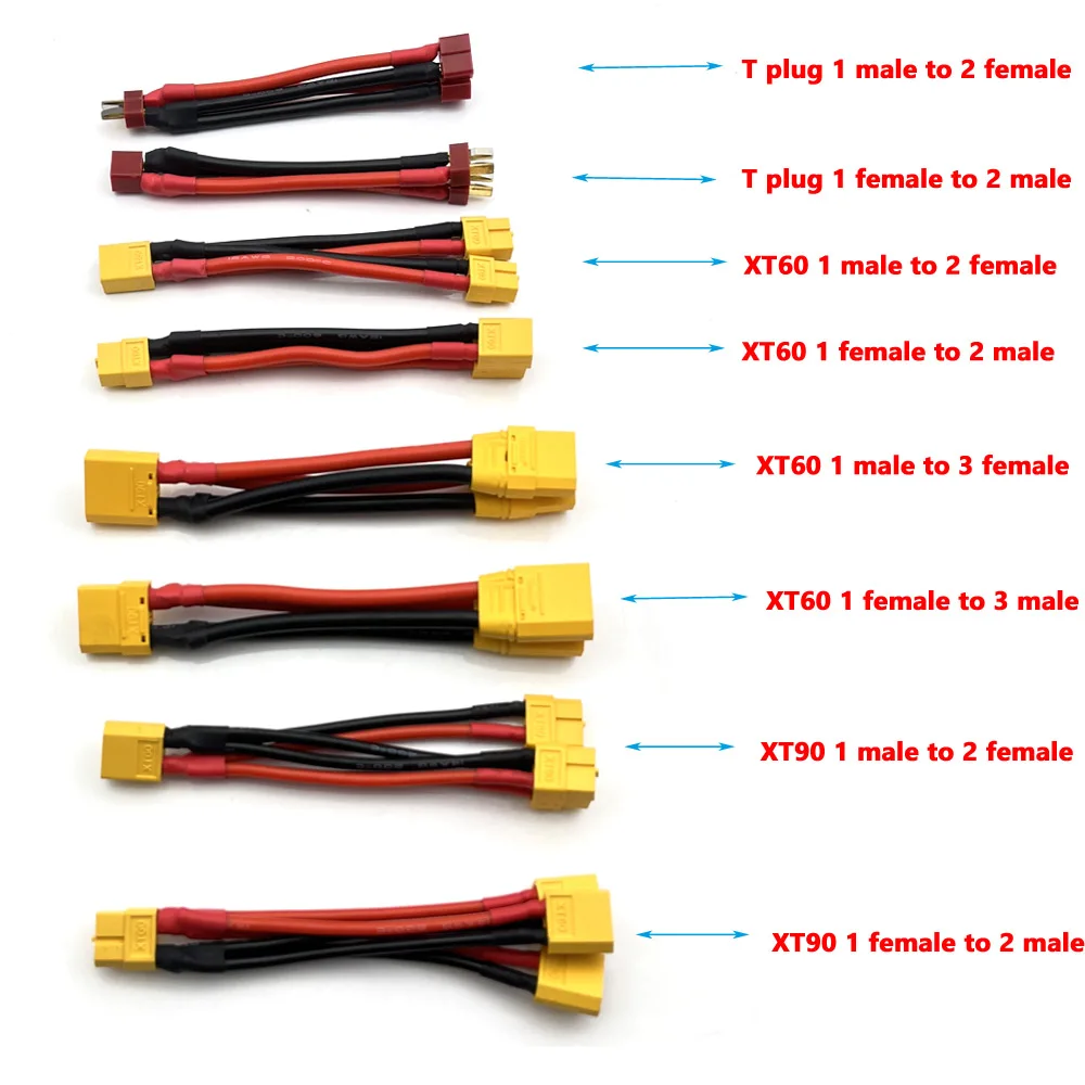 2 Way 3 Way Battery Adapter Cable Y-shaped Harness Connector XT60 XT90 ...