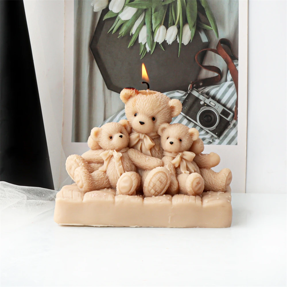 3D-Teddy-Bear-Silicone-Candle-Mold-DIY-Sitting-Stand-Bear-Family-Scented-Plaster-Soap-Making ...
