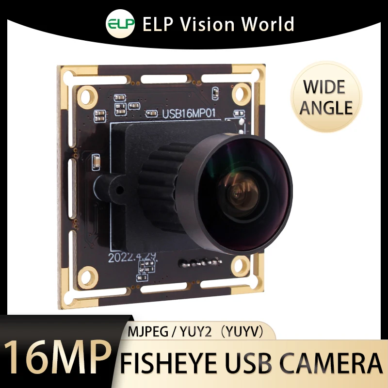 ELP 16MP Fisheye Webcam Wide Angle USB Camera Module Ultra HD 3496P ...