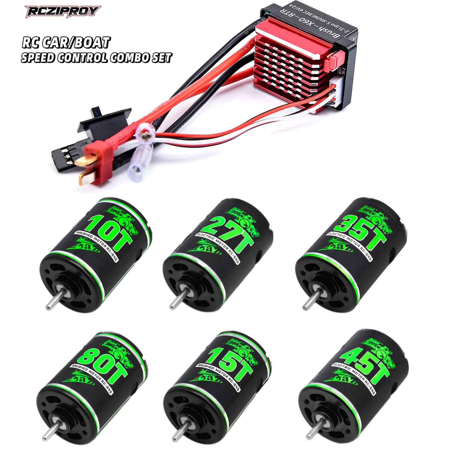 RC 540 10T-80T Waterproof Brushed Motor, 60A ESC for 1:10 RC Car ...