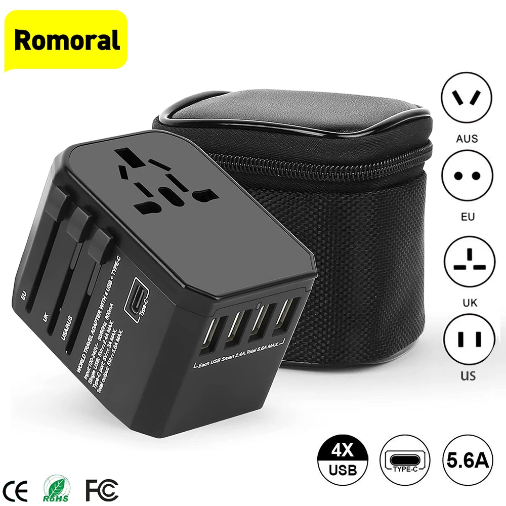Universal-Travel-Smart-Adapter-4USB-1Type-C-Charger-Worldwide-Plug ...