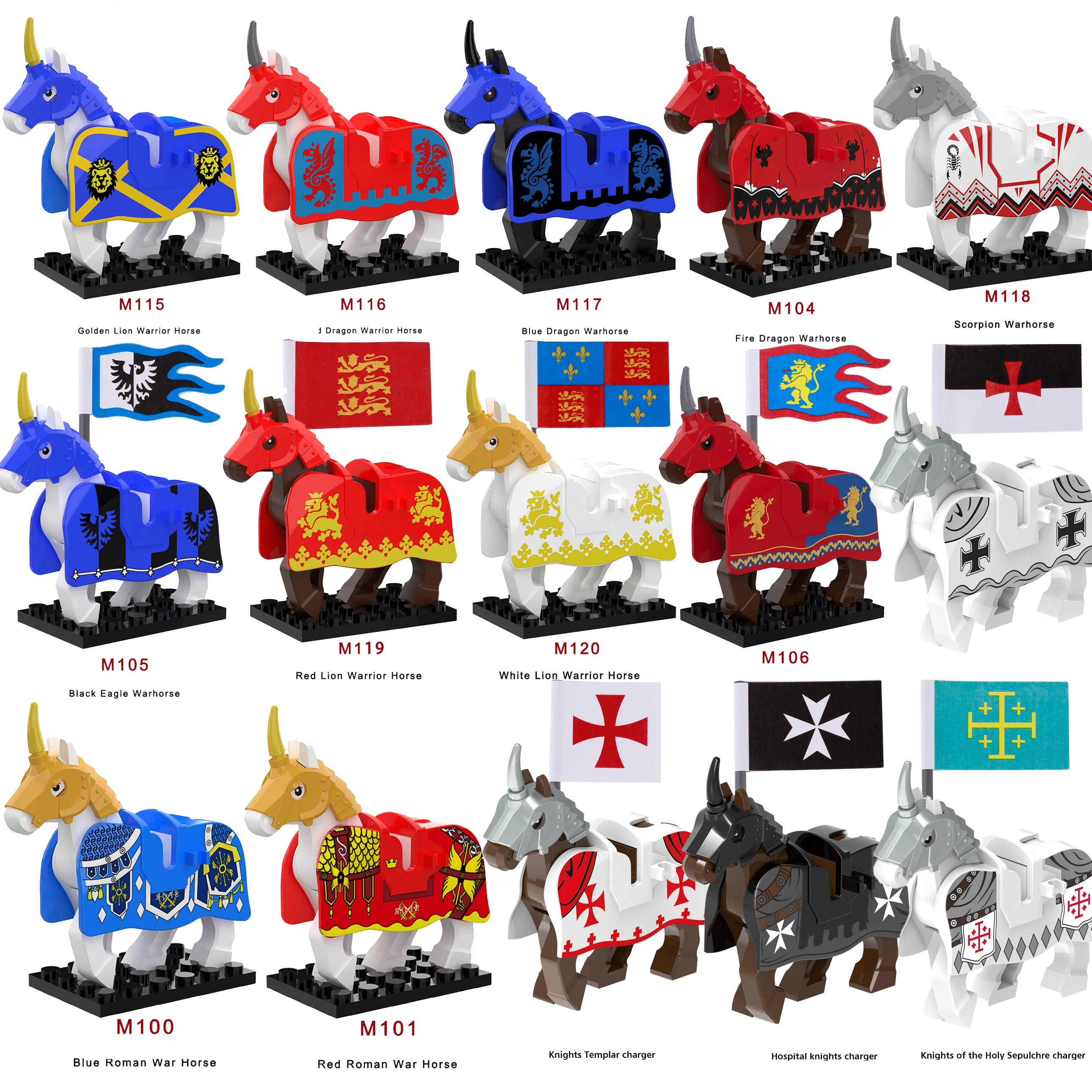 MOC Medieval Castle Knight Orders Armored Horse Building Blocks Templar ...