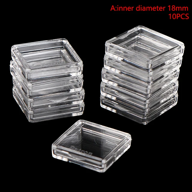10PCS 8mm,20mm,25mm,36mm Square Clear Plastic Protector Containers Case ...
