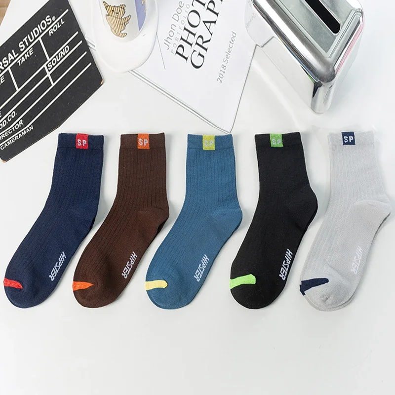 Cotton-Men-Socks-Breathable-Casual-Sock-Solid-Color-Striped-Spring ...