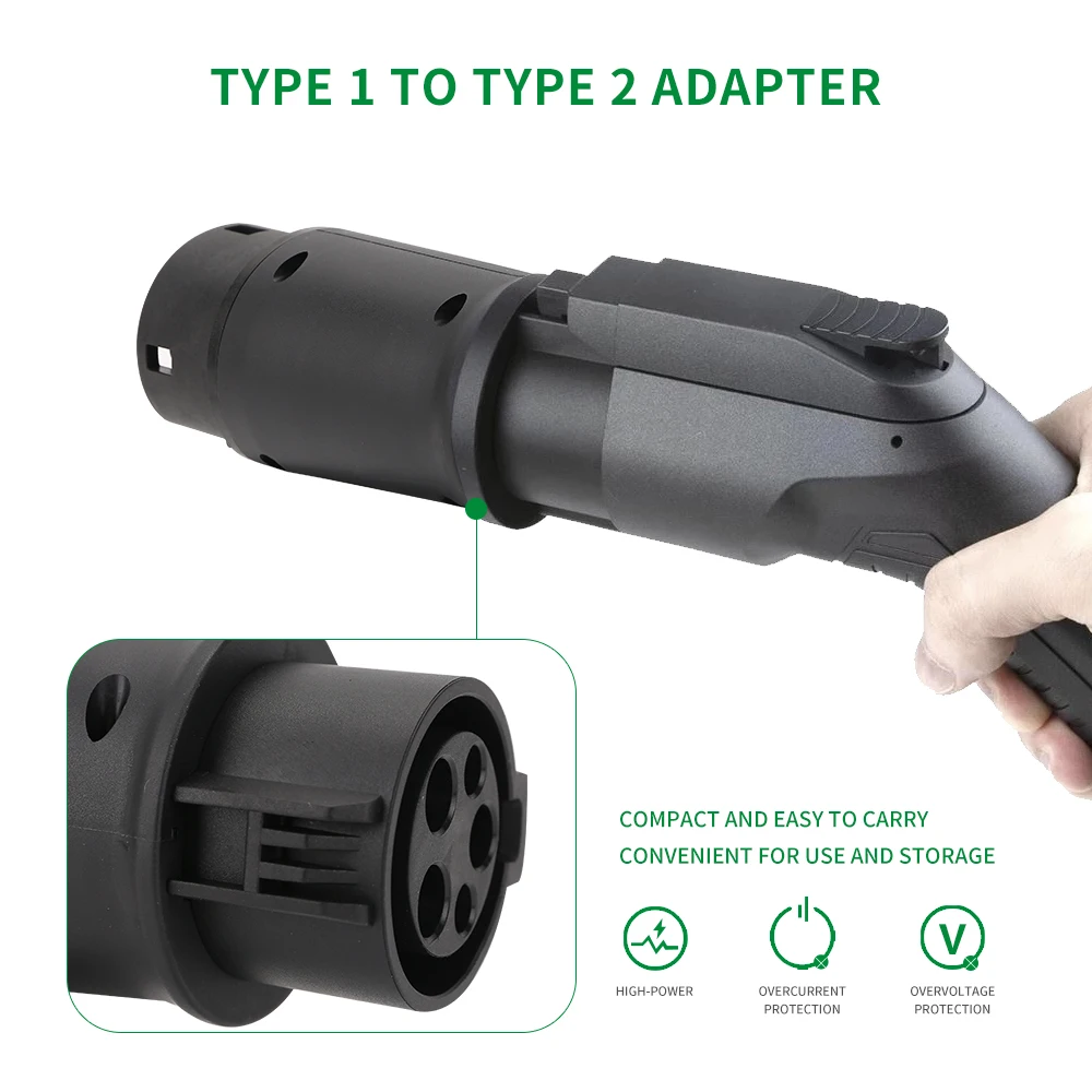 TYPE 1 to TYPE 2 Plug Adapter 16A 32A Convertor Connector EVSE for ...