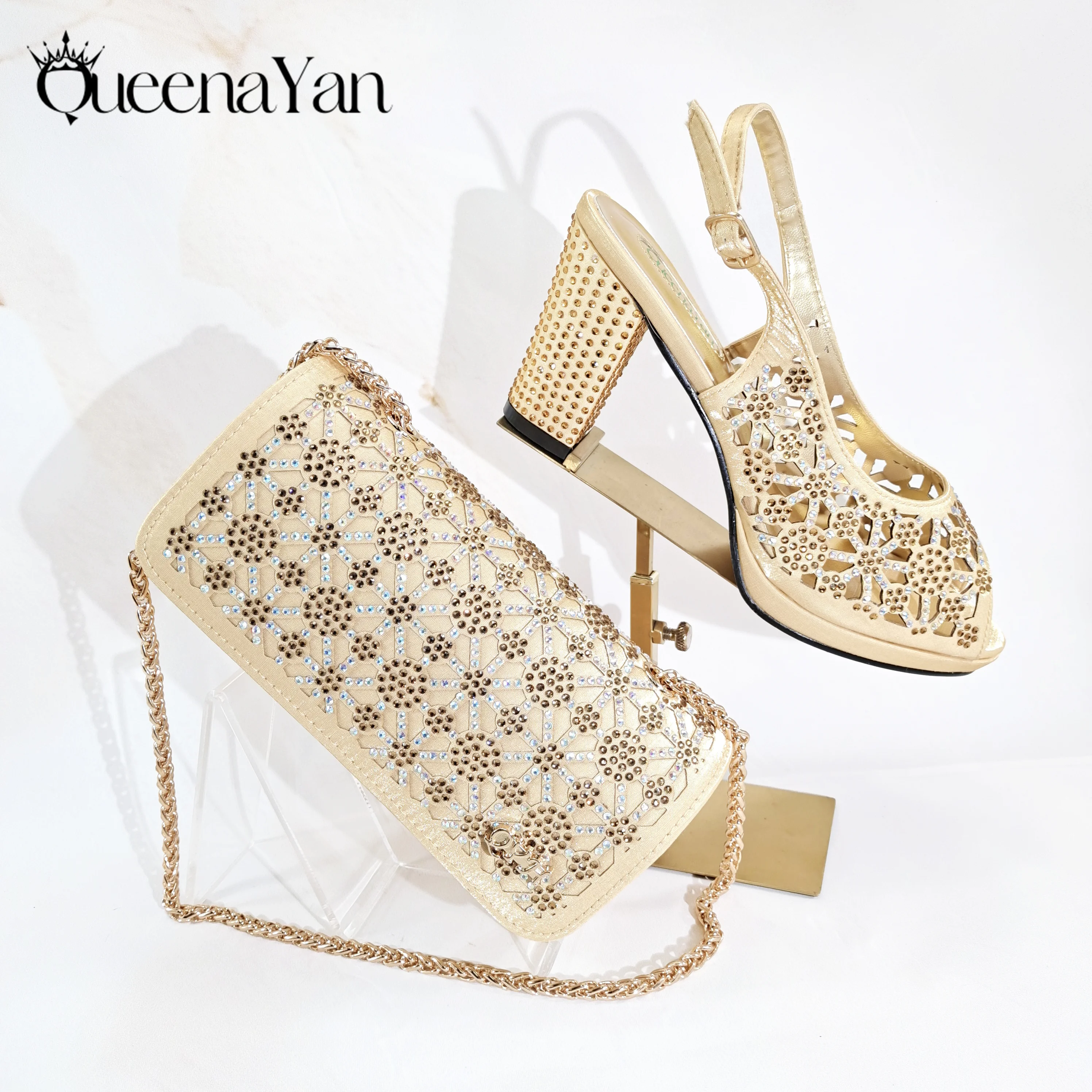 Elegant Italian Design Open Toe Heels Shoes and Bag Set Intricate ...