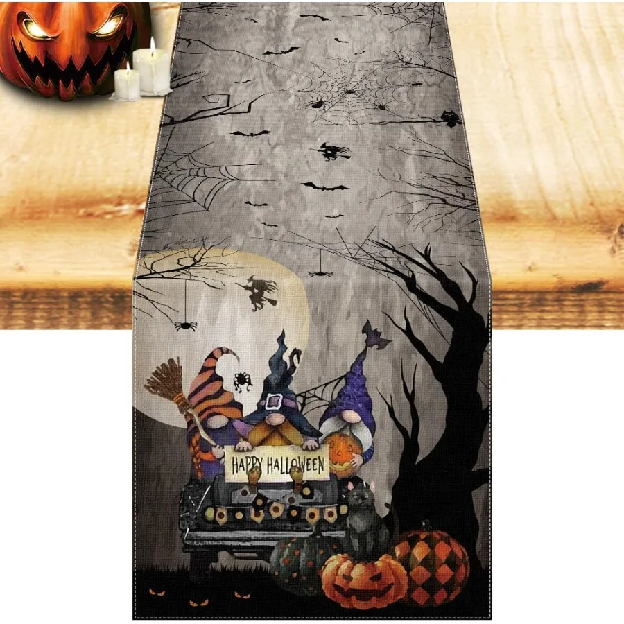 Nialnt Scream Table Runner Spooky Gnome Truck Trees Table Runne for ...