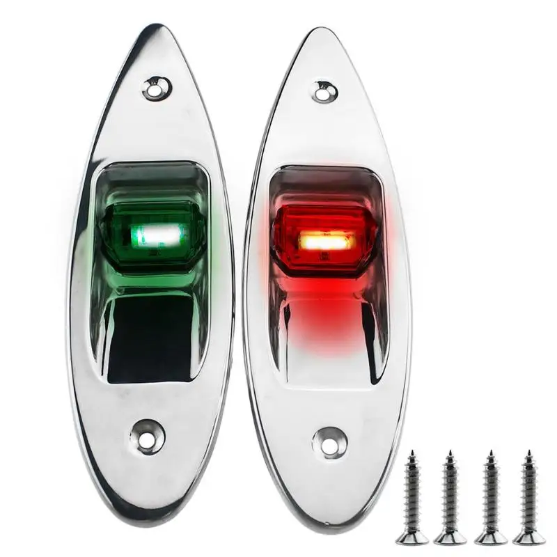 Red-Green-Flush-Mount-Marine-Boat-RV-LED-Side-Navigation-Lights-12V ...