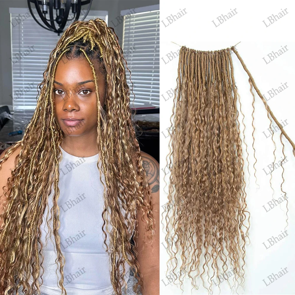 Crochet-Boho-Locs-with-Human-Hair-Curls-27-Honey-Blonde-Pre-looped ...