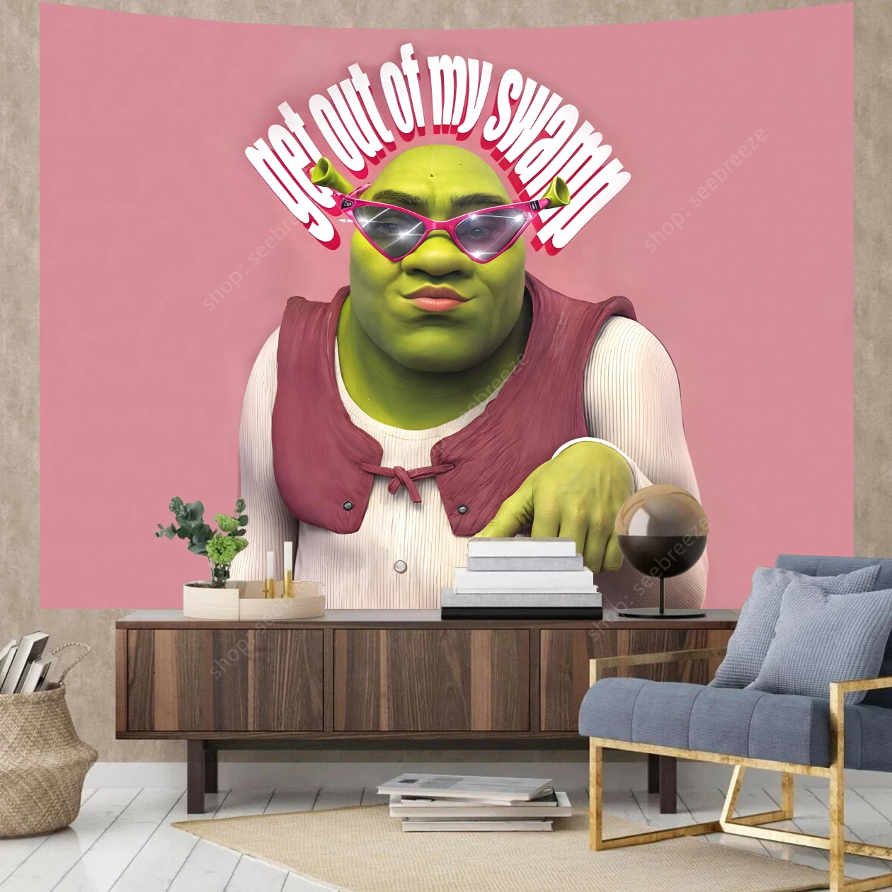 Shrek-Pink-Tapestry-Get-Out-of-My-Swamp-Tapestries-Funny-Meme-Tapestry ...