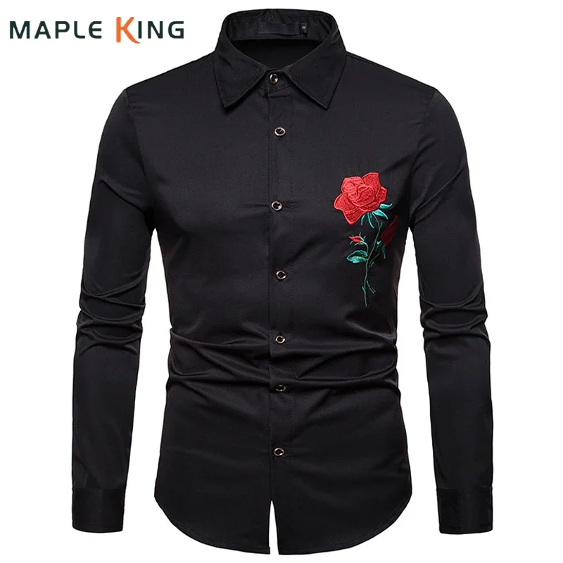 Retro-Floral-Shirts-Men-New-2018-Luxury-Rose-Embroidery-Dress-Shirt ...