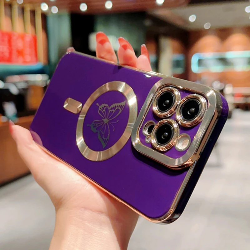 Luxury Plating Frame Magnetic Circle Phone Case For Iphone 11 12 13 14 ...