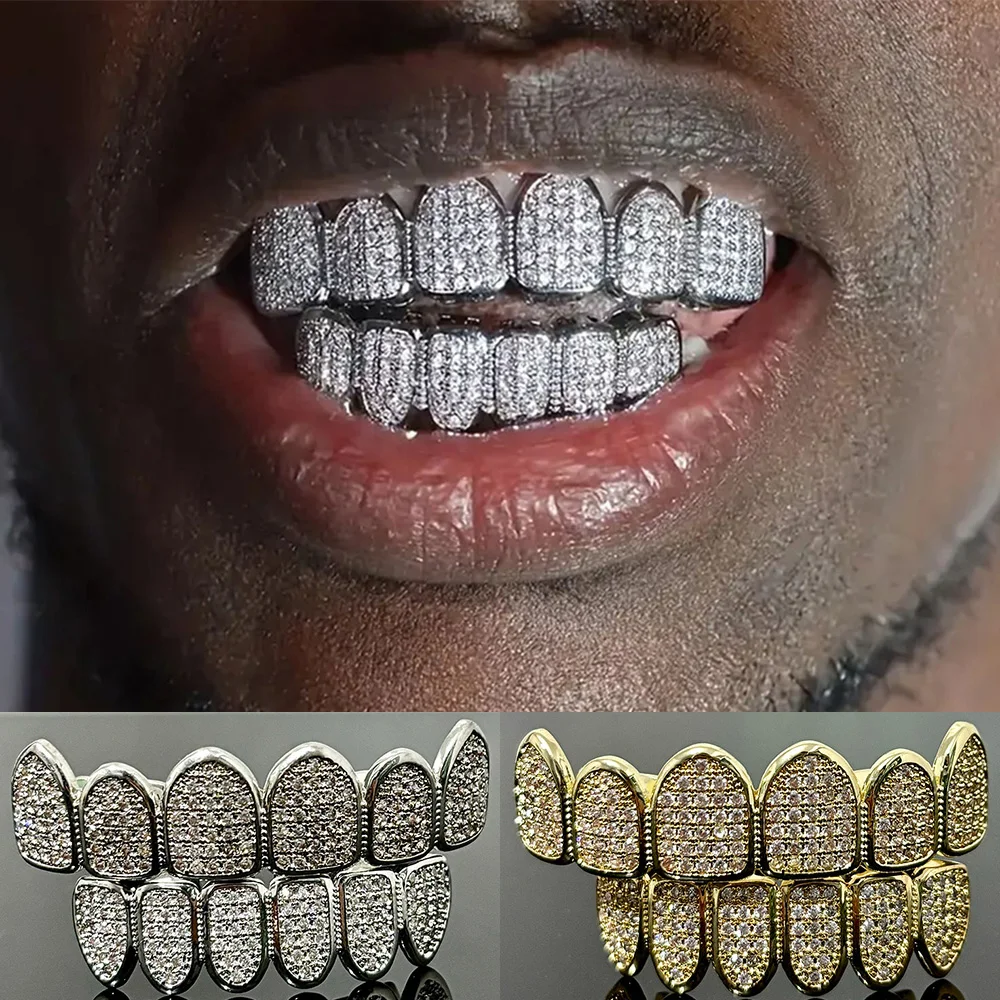 RACHELZ-Full-Iced-Out-CZ-Stone-Teeth-Grillz-Braces-Hip-Hop-tapas-de ...