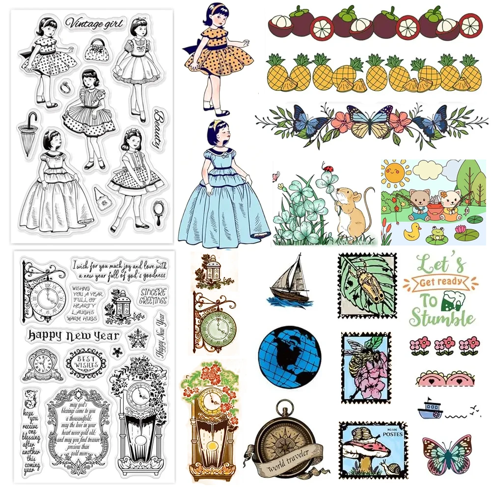 Vintage-Girl-Clear-Stamps-Beautiful-Girl-in-Full-Dress-PVC-Silicone ...