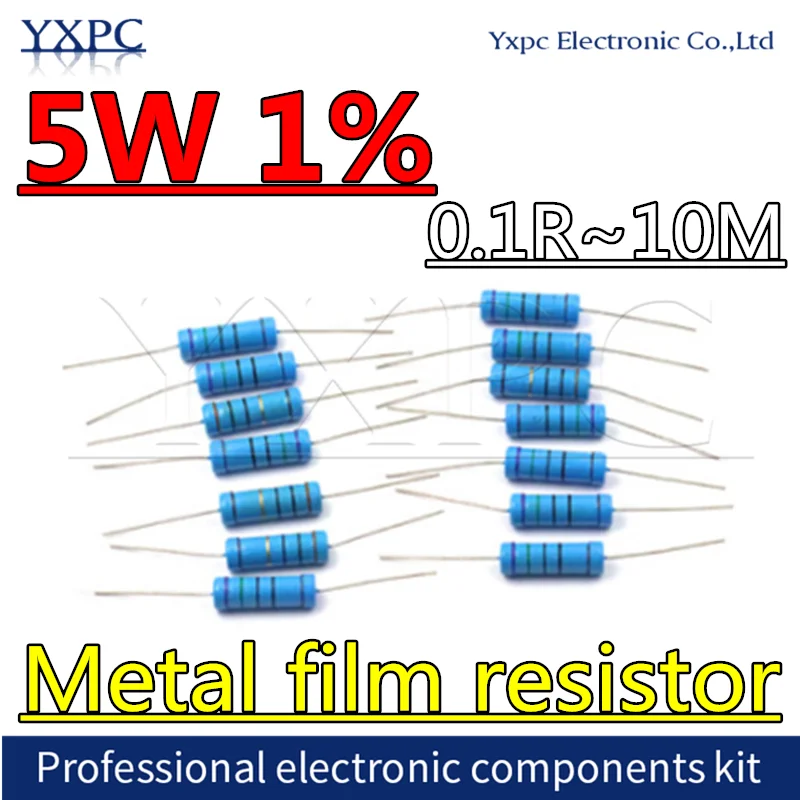 10pcs/lot 5W 1% Metal film resistor 0.1R~10M 0.47R 100R 220R 330R 1R 2R ...