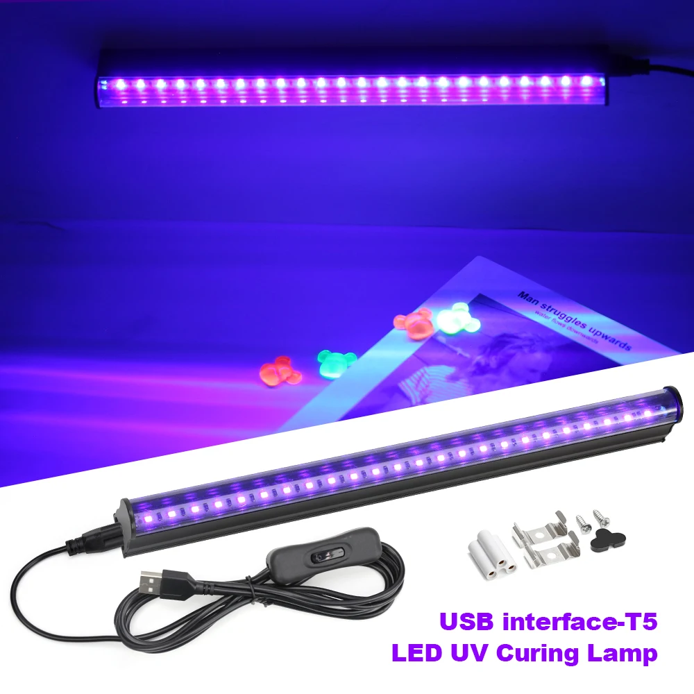 395-405nm Black Light LED UV Lamp Gel T5 Tube 5V USB Plug Ultraviolet ...